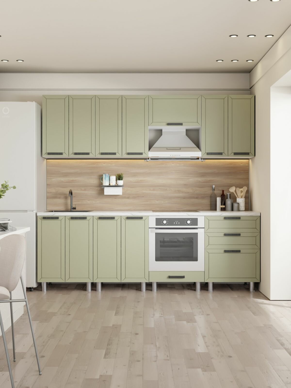 Кухонный гарнитур «Линда» 2,4м, прямой, со столешницей, мебель для кухни, без мойки, фисташка