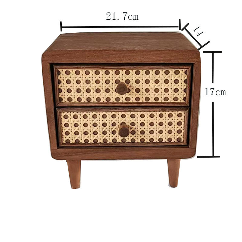 Комод ”Ореховый, сплетенный из бамбука", деревянный, 2 выдвижных ящика, 22 см х 22 см