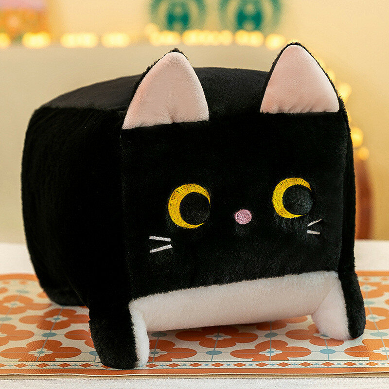 Square cat plush doll with soft fabric for kids room decor and collectibles