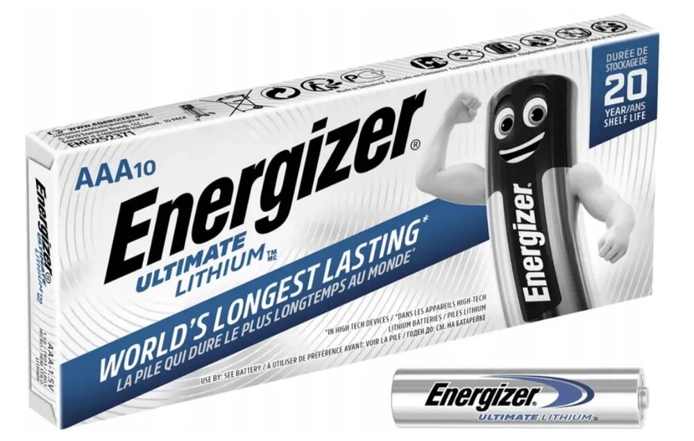 Батарейка Energizer Ultimate Lithium R03/AAA (L92) DP10 (10) шт. в упаковке, 7638900343533