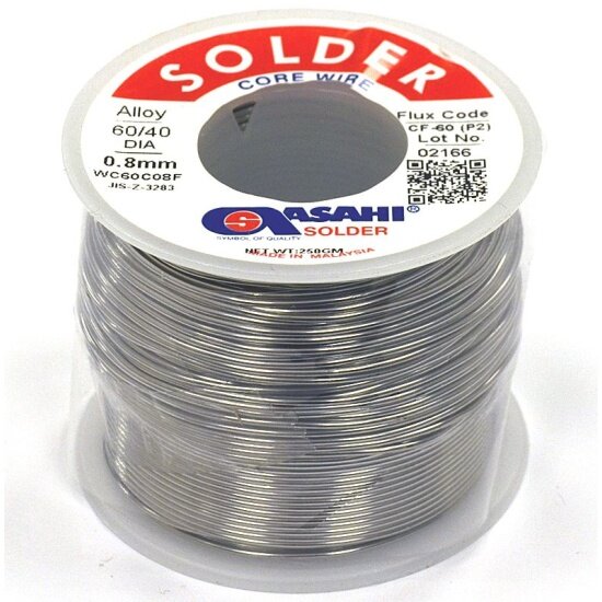 Припой с флюсом Asahi Припой WC60C08F, 0.8мм 0.25кг Sn60/Pb40 (СF60 флюс RA)
