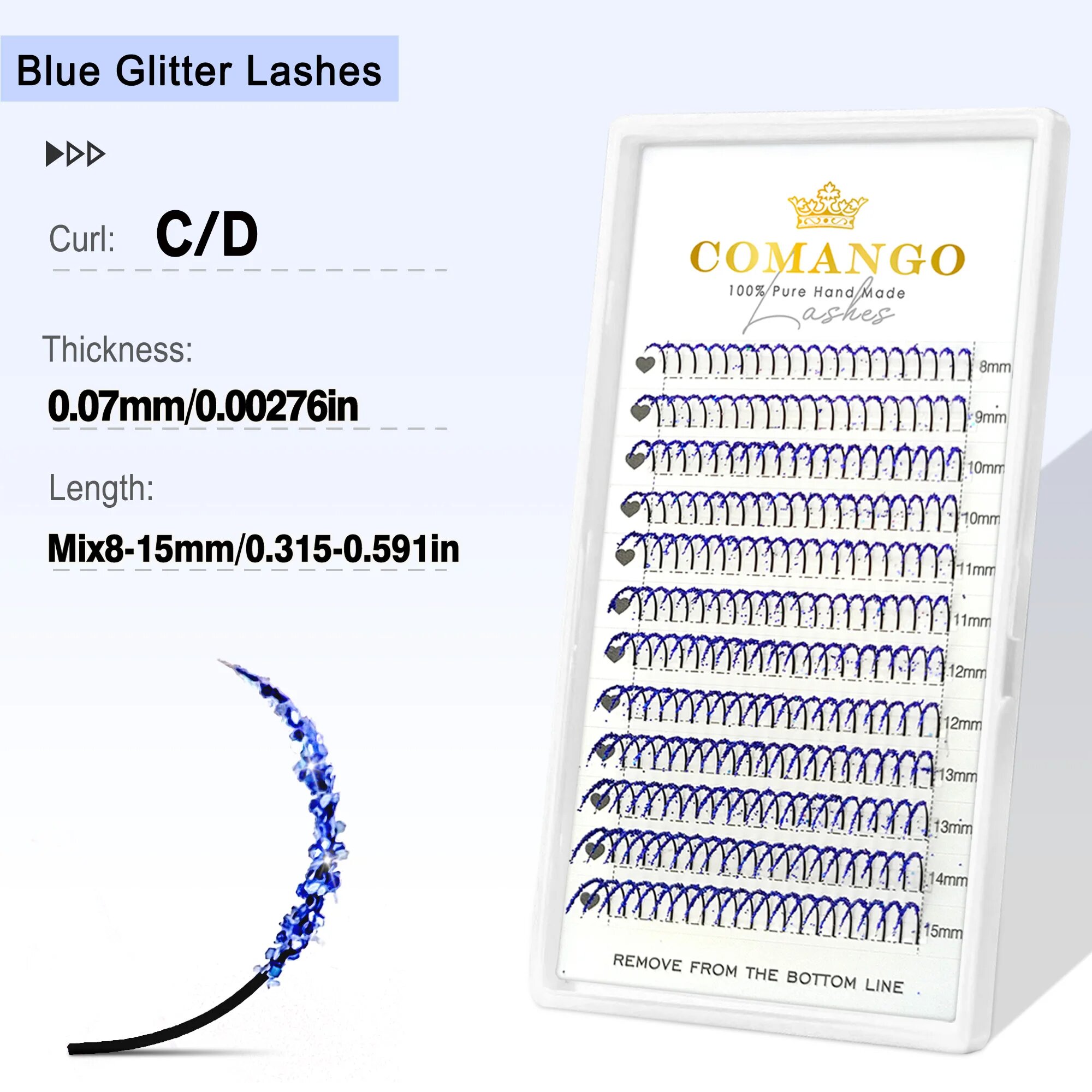 CoMango блестящие накладные ресницы 1 шт. D, Blue