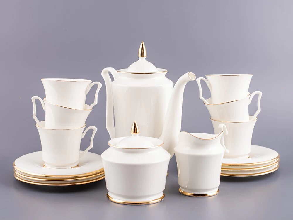Сервиз кофейный "Золотая лента" форма Юлия, 6 персон, 15 предметов, Императорский фарфоровый завод