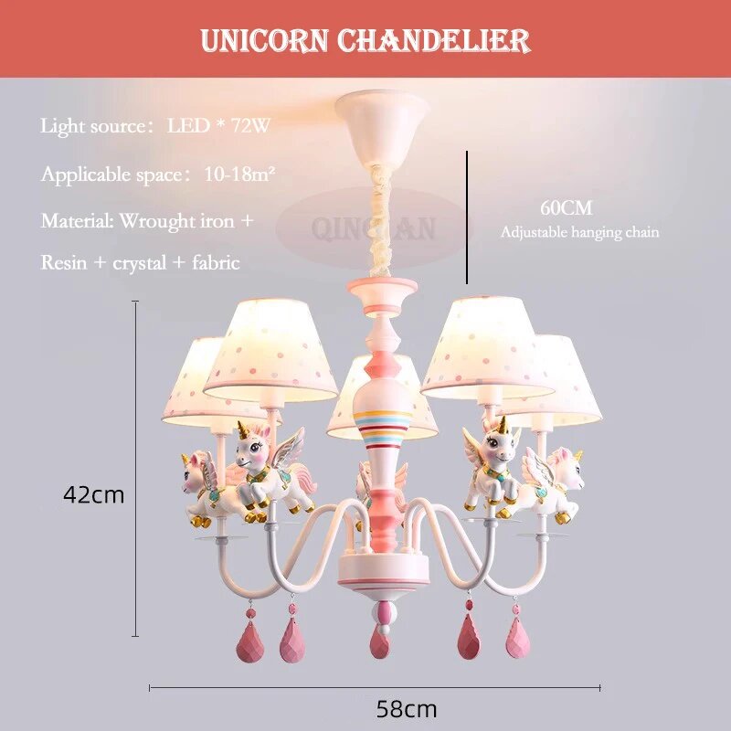 Люстры для детской комнаты, светодиодные светильники для комнаты принцессы, спальни для девочек, скандинавские романтические теплые люстры для детской комнаты, люстра с единорогом, RC Dimming, Unicorn