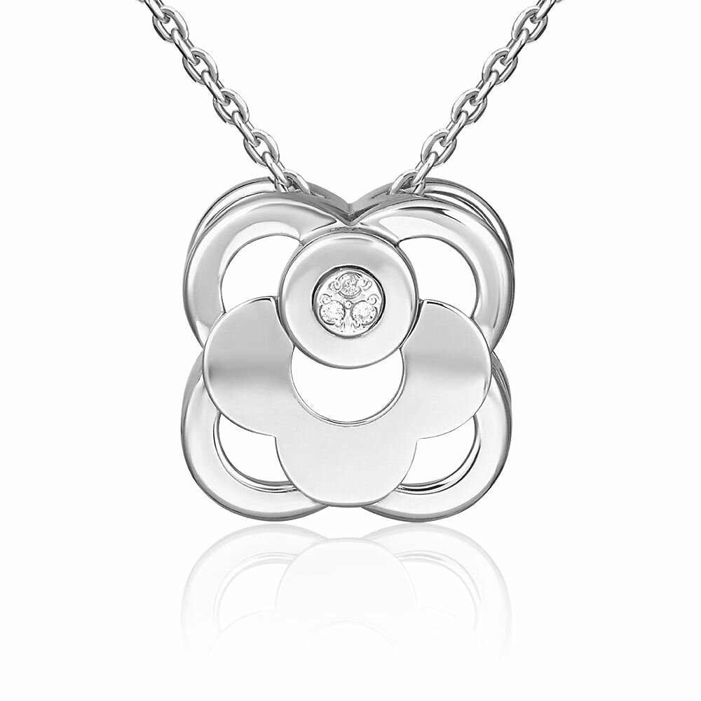 Подвеска PLATINA, белое золото, 585 проба, родирование, бриллиант