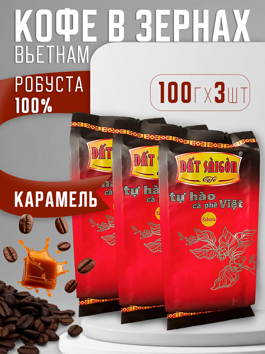 Кофе в зернах DAT SAIGON - Робуста, 100 г (Robusta), 3 шт по 100 гр