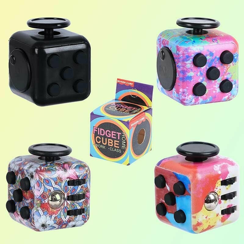 Фиджет куб (Fidget Cube), набор из 4 шт, синий антистресс-кубик с кнопками для рук, успокаивающая игрушка для снятия стресса