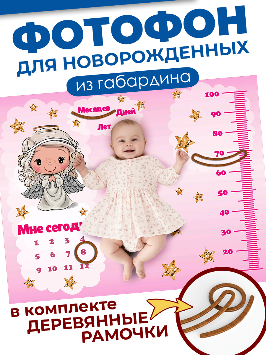Плед фотофон для новорожденных малышей по месяцам из габардина AngelGirl/162696/ ростомер