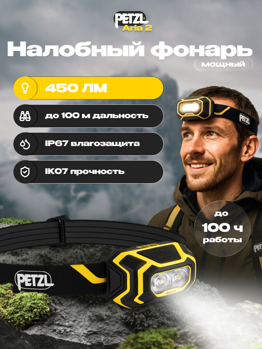 Petzl Aria 2, черный/желтый