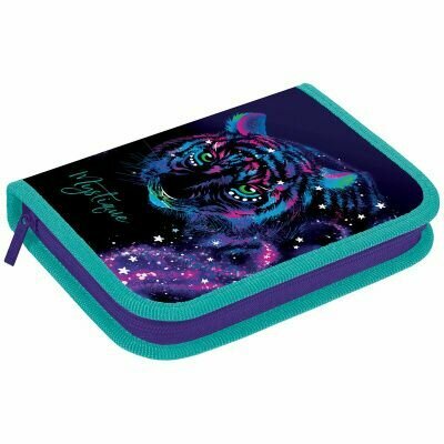 Пенал 1 отделение "Neon Tiger" 2 откидные планки, полиэстер, черный "Berlingo"