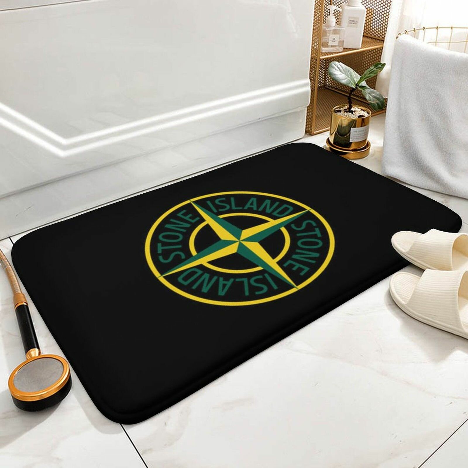 Stone island Коврик придверный 0.4 x 0.6 мВходной придверный коврик в прихожую под обувь, в ванную, туалет, кухню, балкон. Нескользящий резиновый половик в коридор.