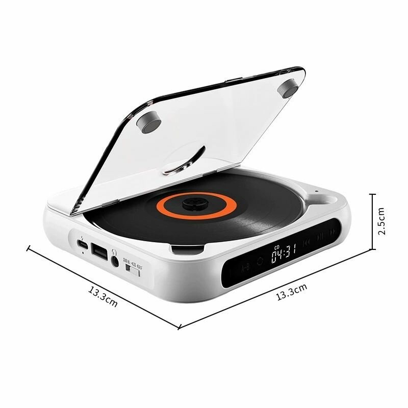 Мини-CD плеер F Walkman, портативный, белый, пластик, USB, 135x135х25мм