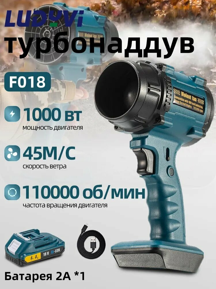 Воздуходувка садовая электрическая LUDYVI 1000Вт с регулируемой скоростью и сумкой для переноски
