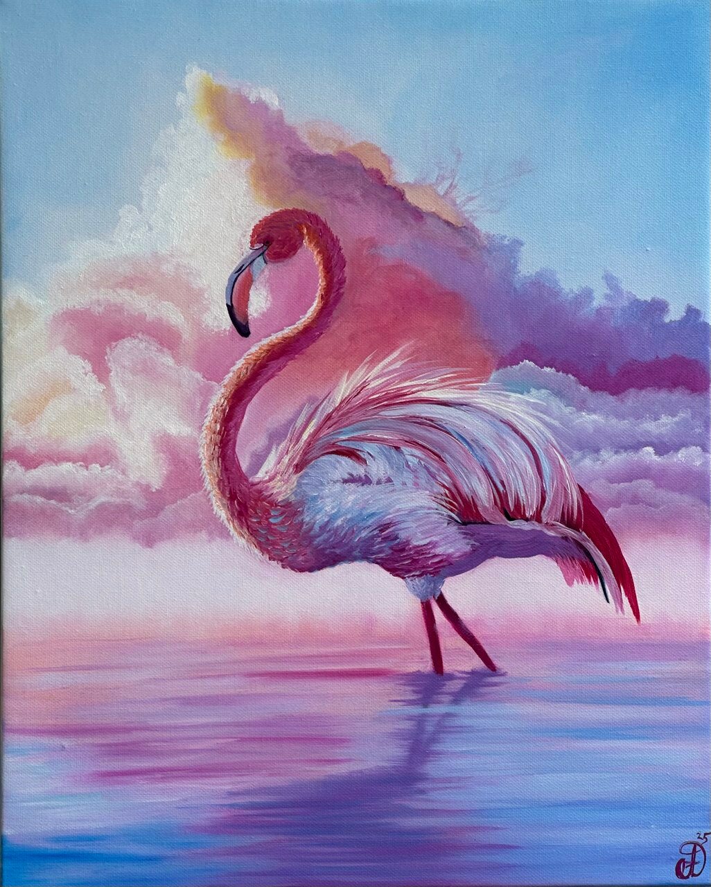 Картина маслом Розовый фламинго, интерьерная картина, размер 50*40