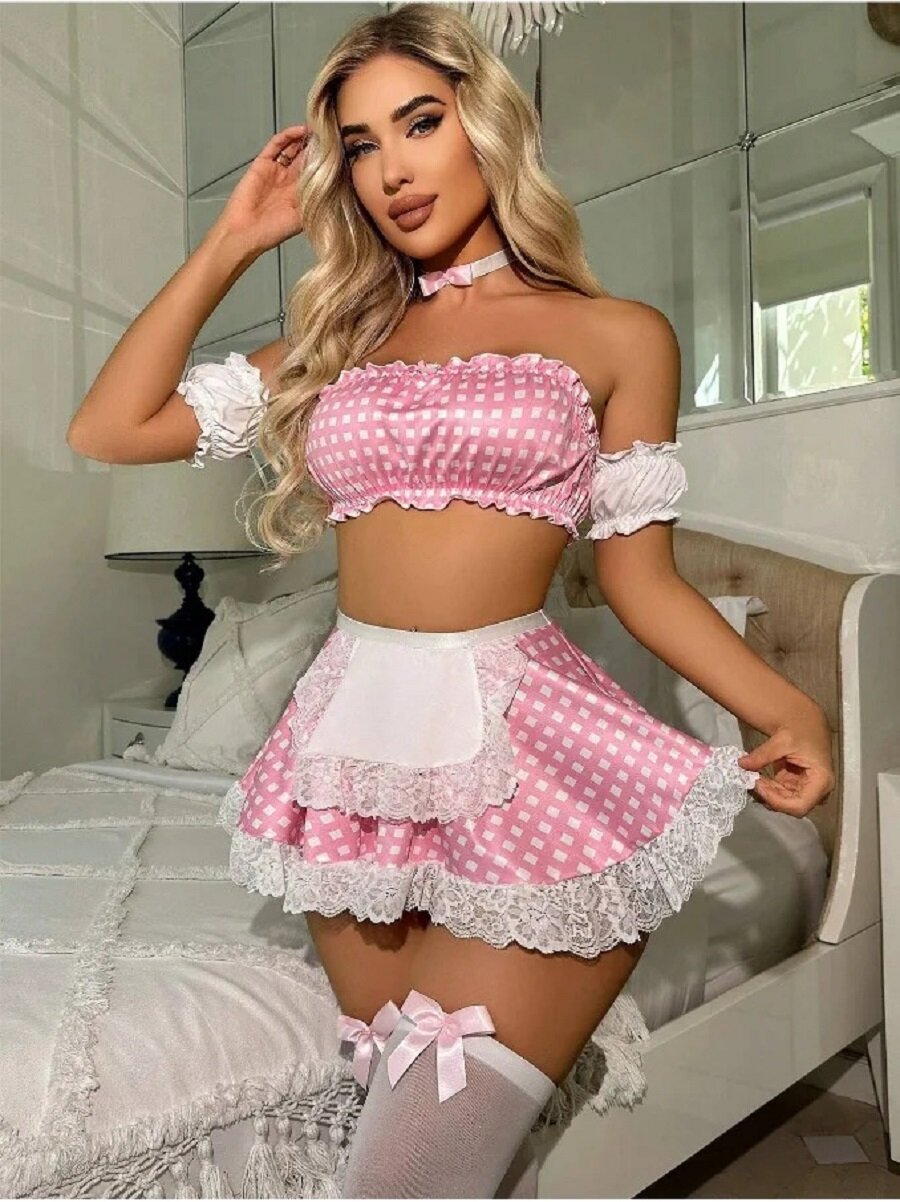 Ролевой костюм игровой "Служанка соблазна", розово-белый, размер L