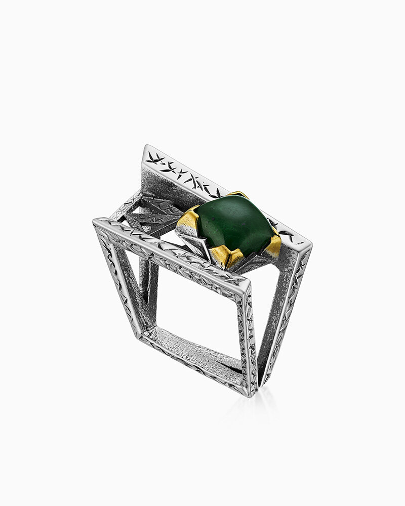 Кольцо, серебро, 925 проба, нефрит