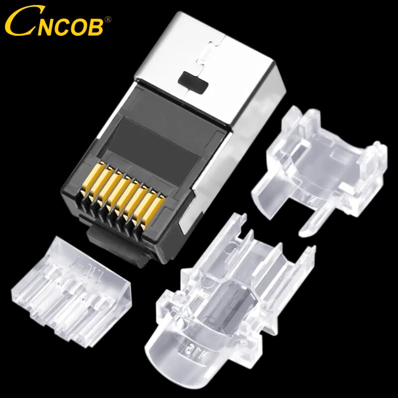 CNCOB Cat6 8p8c 50u позолоченный кабельный разъем из четырех частей Ethernet модульный сетевой разъем Cat6A rj45 компьютерный кристаллический разъем