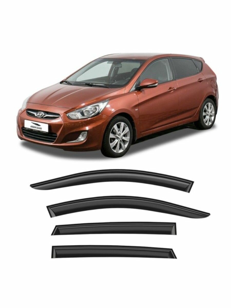 Дефлекторы неломающиеся 4 шт. для а/м Hyundai Solaris хетчбек, Voron Glass DEF00241