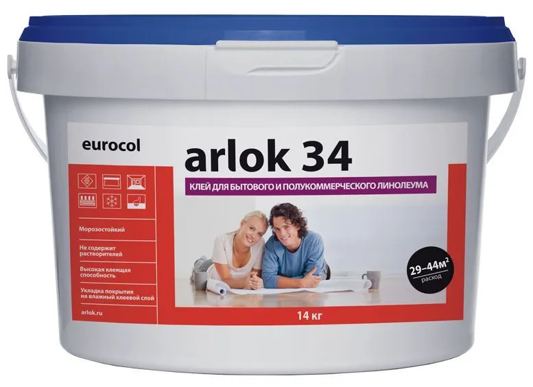 Клей Arlok 34 водно-дисперсионный для бытового и полукоммерческого линолеума банка 14 кг