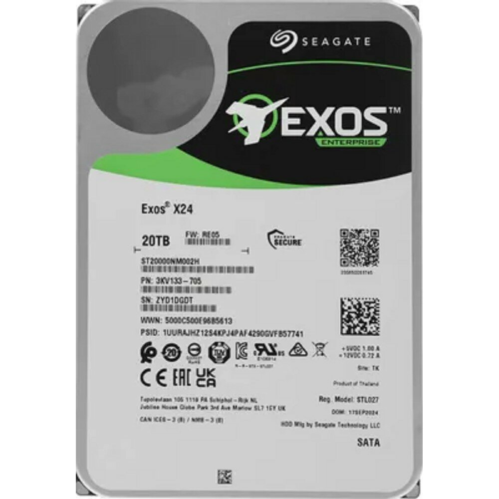 Внутренний HDD жесткий диск Seagate Exos X24 ST20000NM002H Exos 20000ГБ