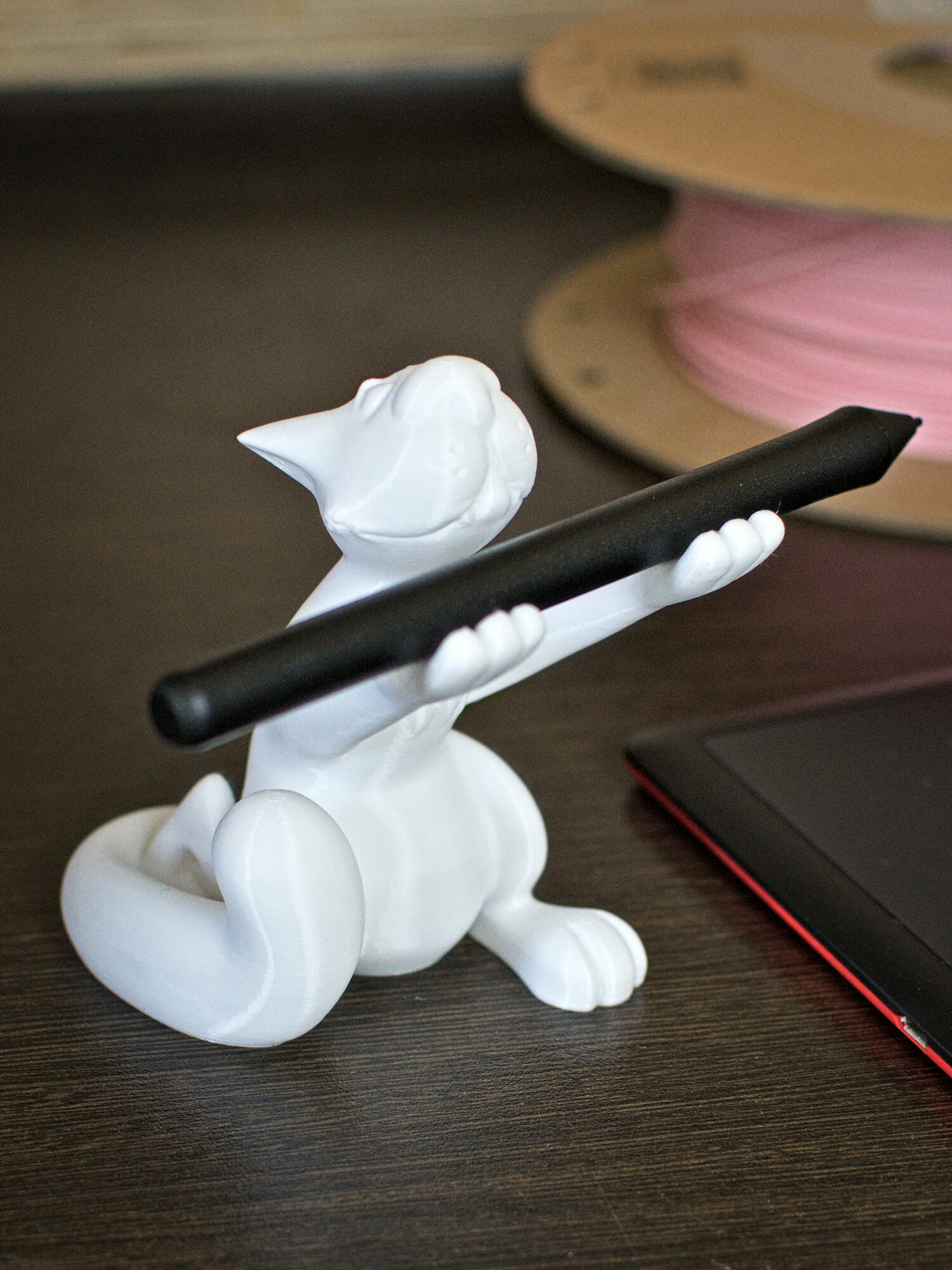 Подставка для стилуса, карандаша, ручки Кот, авторская, пластик, 3D-печать, цвет белый