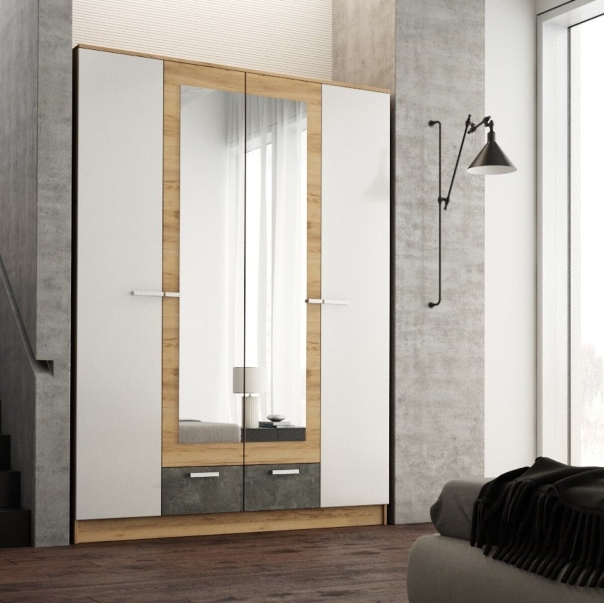 Шкаф распашной платяной Адель 160х47х210 см Дуб Вотан/Белый гладкий