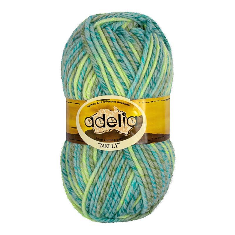 Пряжа ADELIA "NELLY" 70% шерсть, 30% акрил 5 шт. х 100 г 100 м +- 5 м №11 св. голубой-св. зеленый