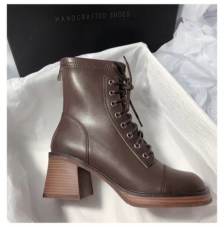 MOOCIE Модные ботинки Martin с толстым каблуком и застежкой-молнией сзади, новые корейские ботинки 2025 года со шнуровкой и круглым носком для женщин