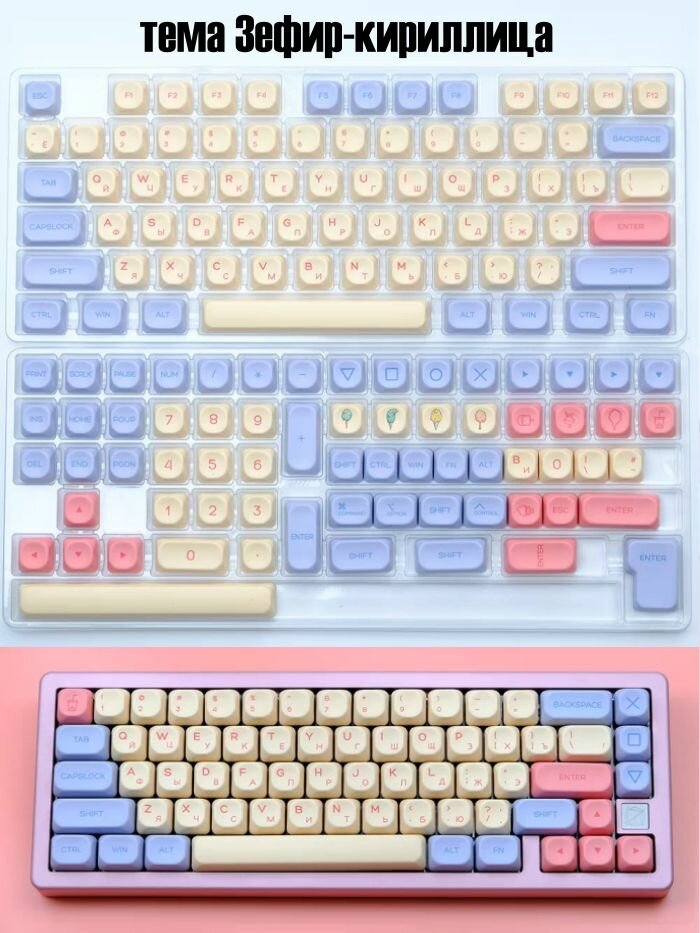 Кейкапы для механической клавиатуры PBT клавиши, тема<Зефир>, кириллица, профиль KOA