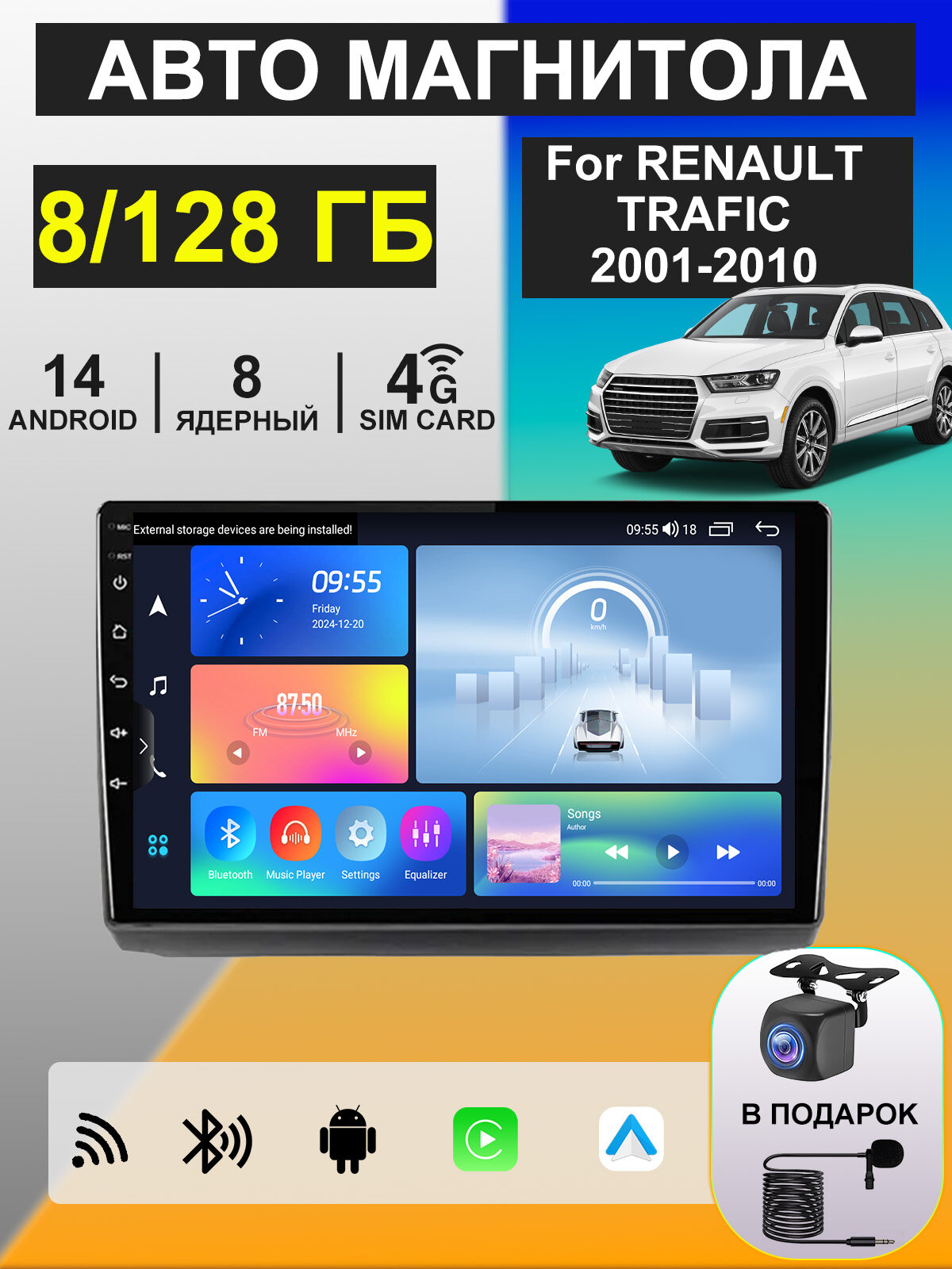 Магнитола для Renault Duster с крутилками / Рено Дастер + Переходная рамка