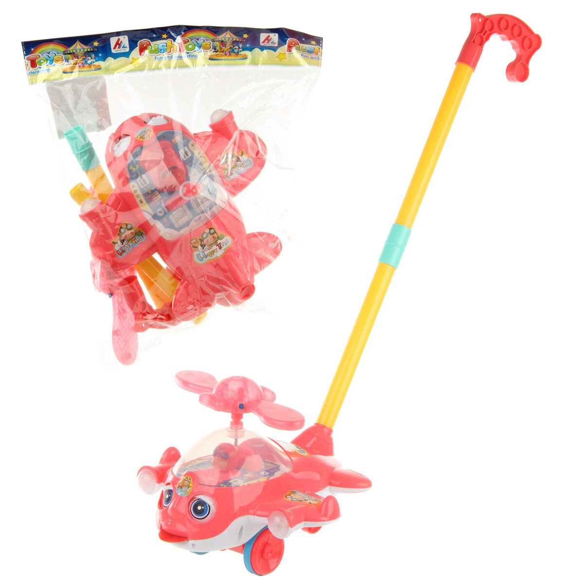 Каталка на палке "Вертолет" с подсветкой розовый Veld Co, 121537