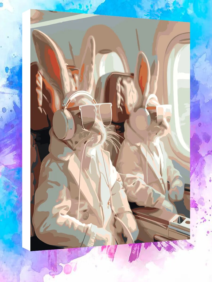 Картина по номерам Заяц Самолет Мем