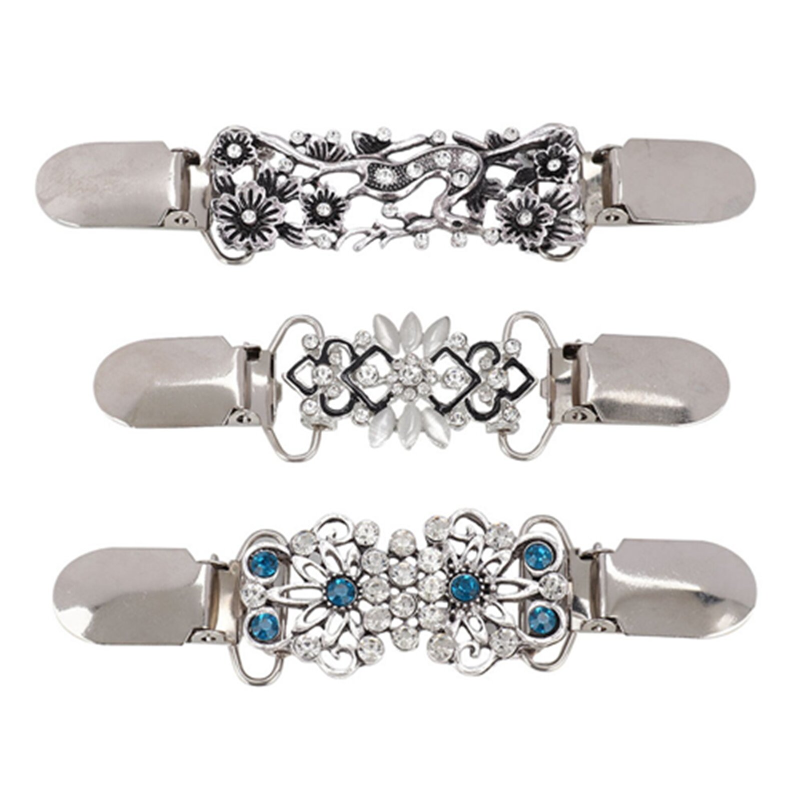 3 шт. ажурных цветочных зажимов для кардигана для женщин, блестящие зажимы для воротника, свитера, блузки, шали, аксессуары, прочные и стильные