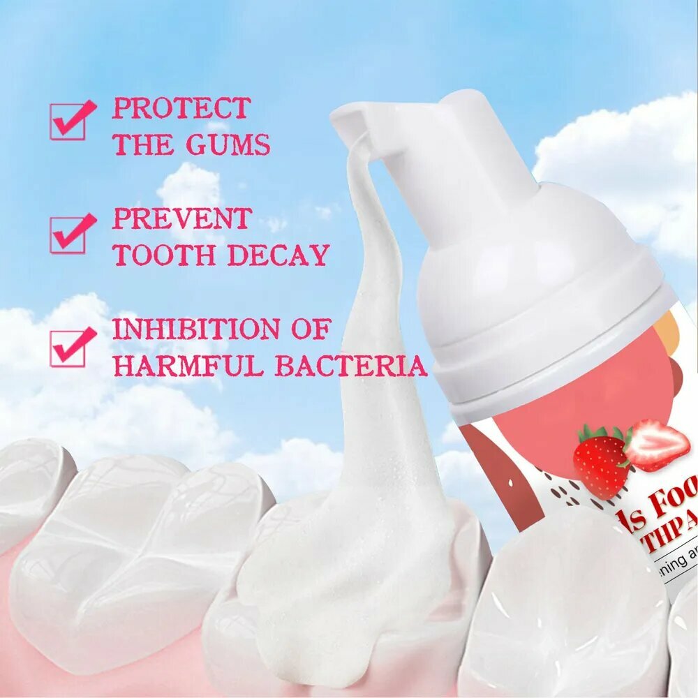 Детская зубная паста с пеной, 60 мл, со вкусом клубники, богатая кальцием, отбеливающая зубы, освежающая пену для дыхания, зубная паста для детей