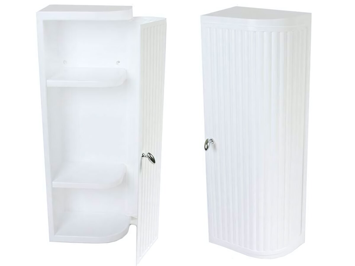 Шкафчик угловой экономия места в ванной, снежно‑белый, пластик, две полки, компактный дизайн