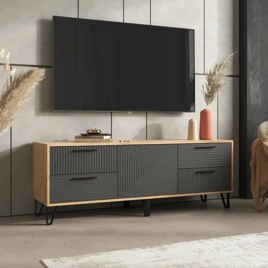 Тумба под телевизор Флэш (1500) (Браш Графит, Дуб Крафт)