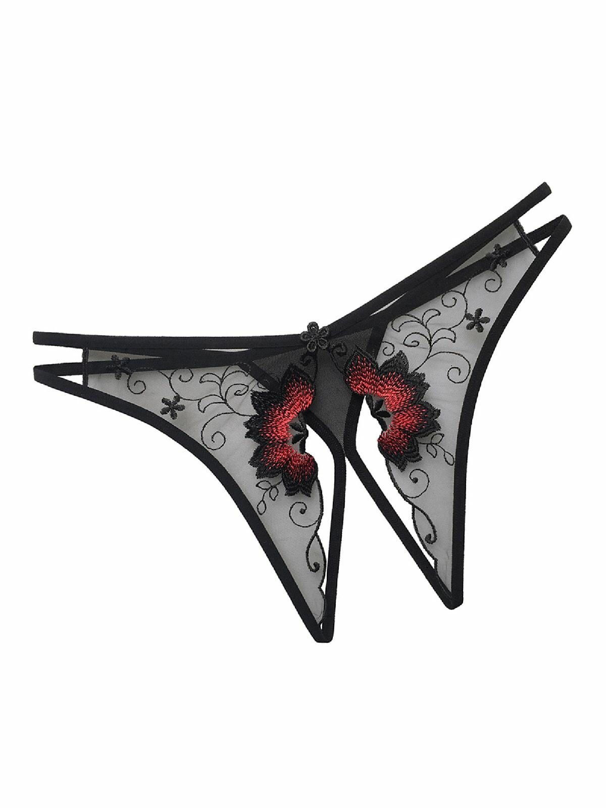 Женские стринги G-стринг T-образные кружевные бикини низкие трусики, Черный