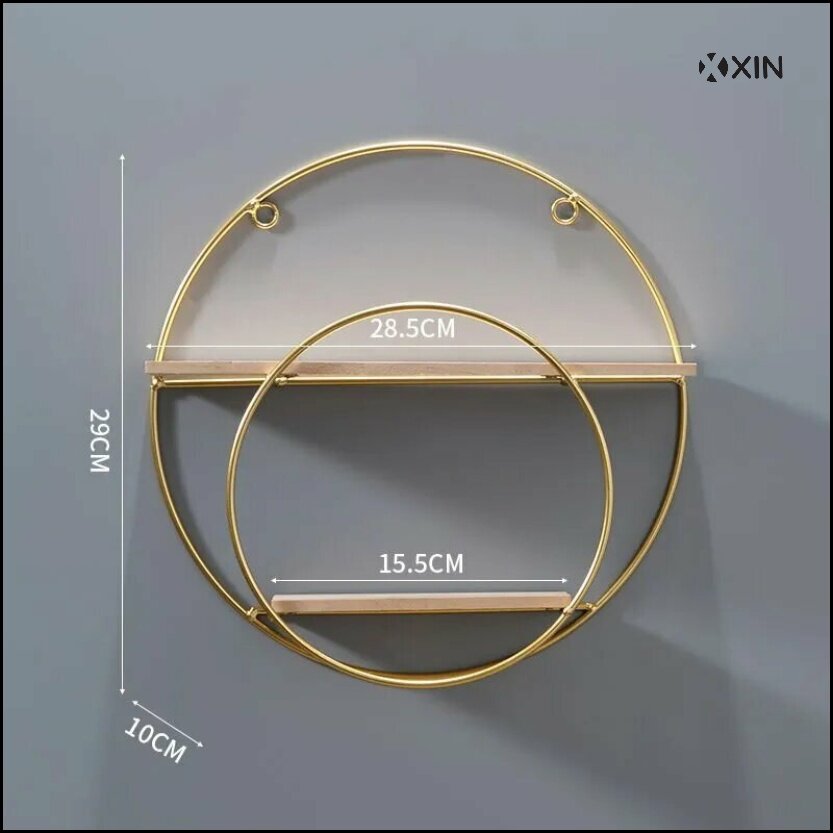 Полка Настенная Прямая, Двухуровневое хранилище，Кованое железо，Нет необходимости пробивать отверстия в стене，круговой