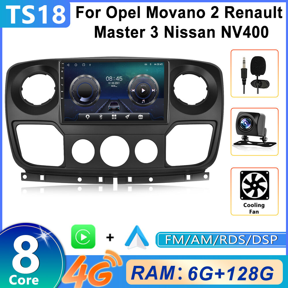 Штатная магнитола 2 дин Андроид Nissan NV400, Renault Master, Opel Movano 2010+ 4G DSP Android Auto QLED-экран Carplay навигатор-Мультимедиа автомабиля