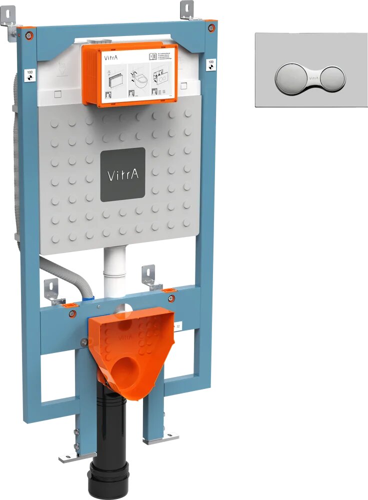 Комплект Инсталляция VitrA V8 768-5800-01 / Кнопка Sirius Sirius 740-0485 цвет матовый хром