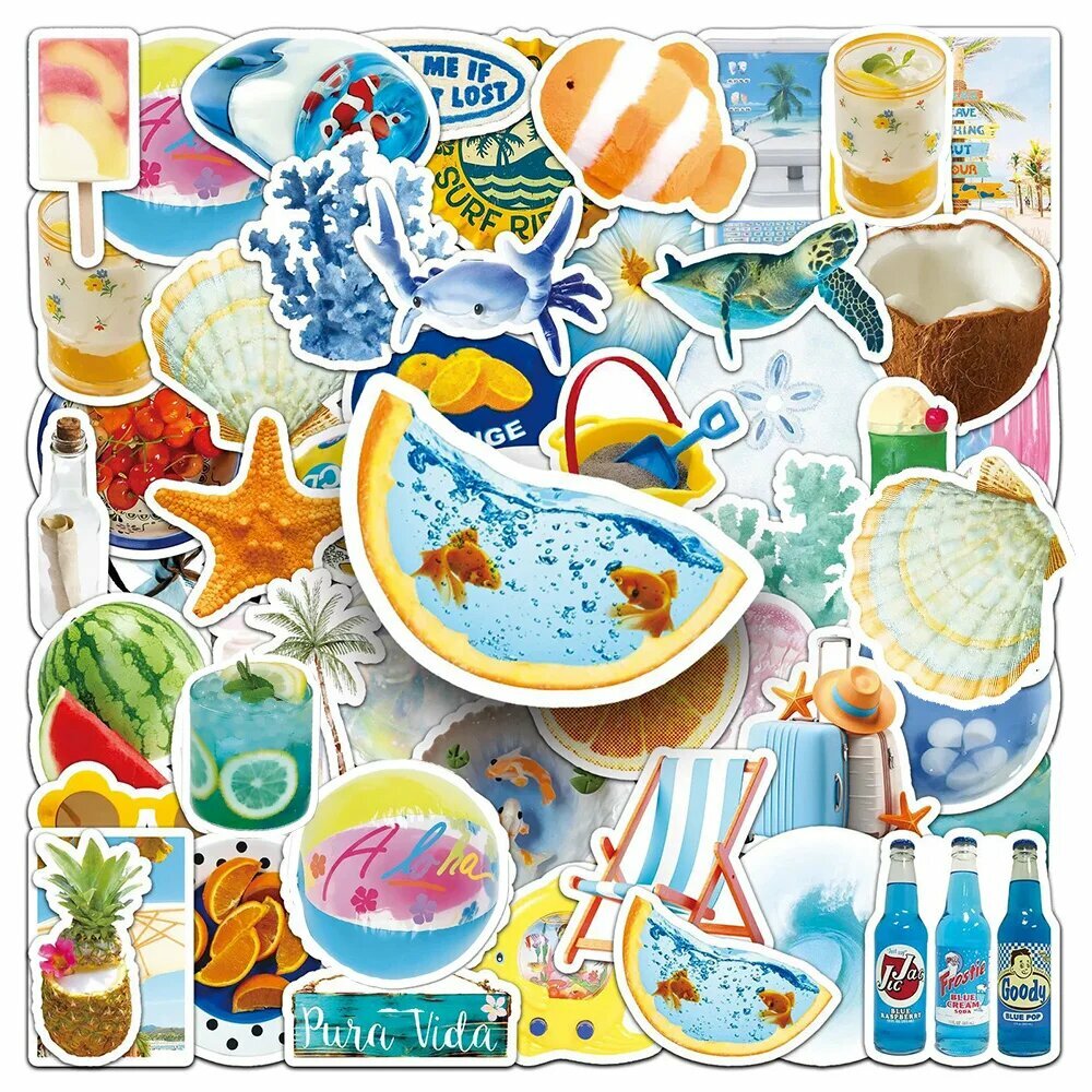 Наклейки летние пляжные, цвет 50pcs