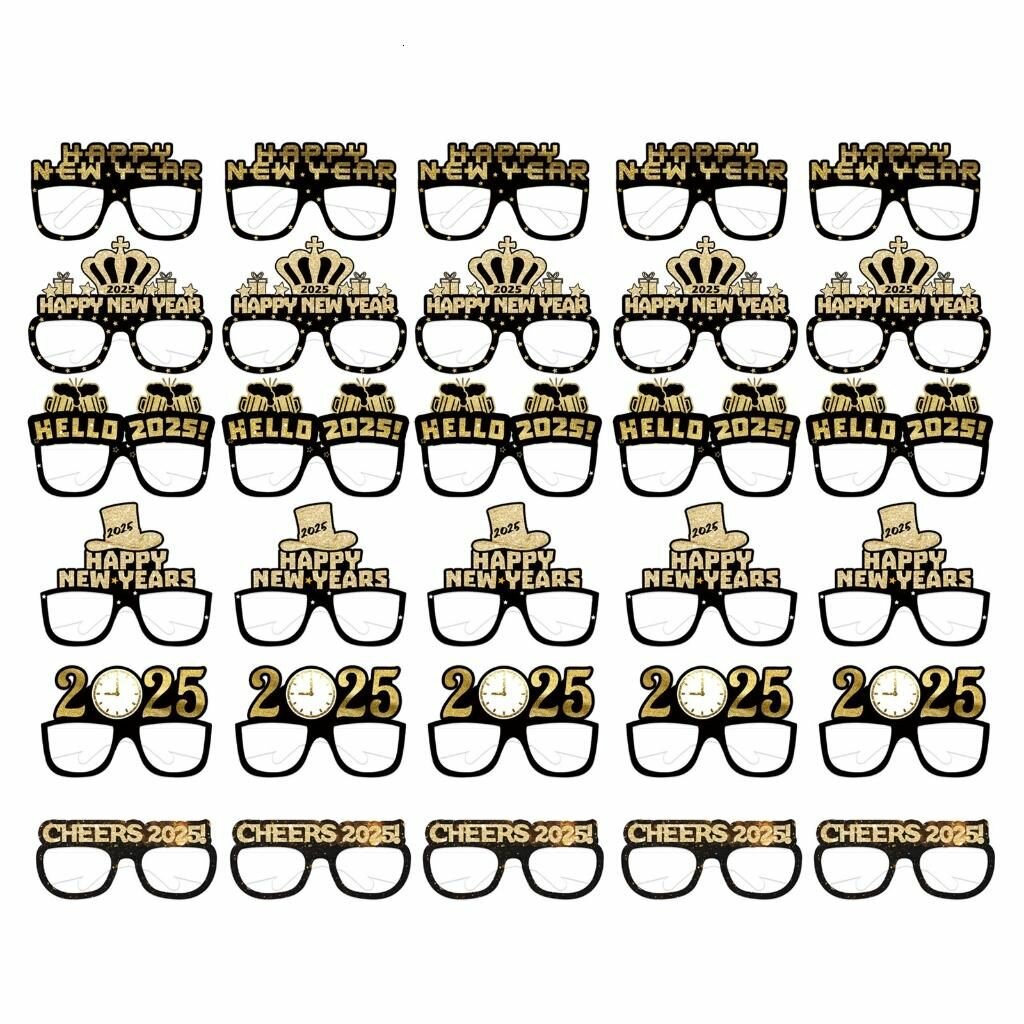 1 комплект из 30 предметов, новогодний реквизит для вечеринки в черно-золотых бумажных очках на 2025 год