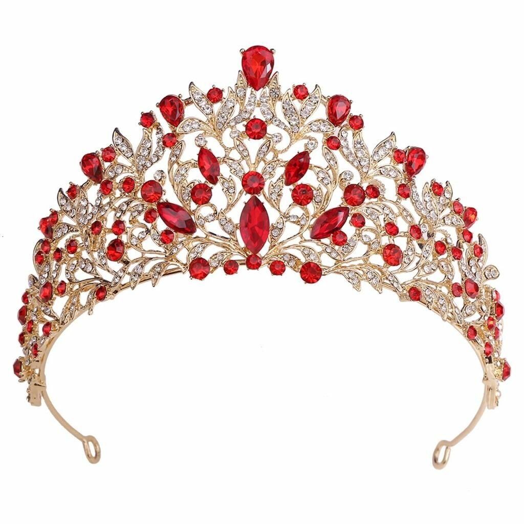 Корона из горного хрусталя в стиле барокко в стиле ретро-Красный бриллиант на золотом фоне