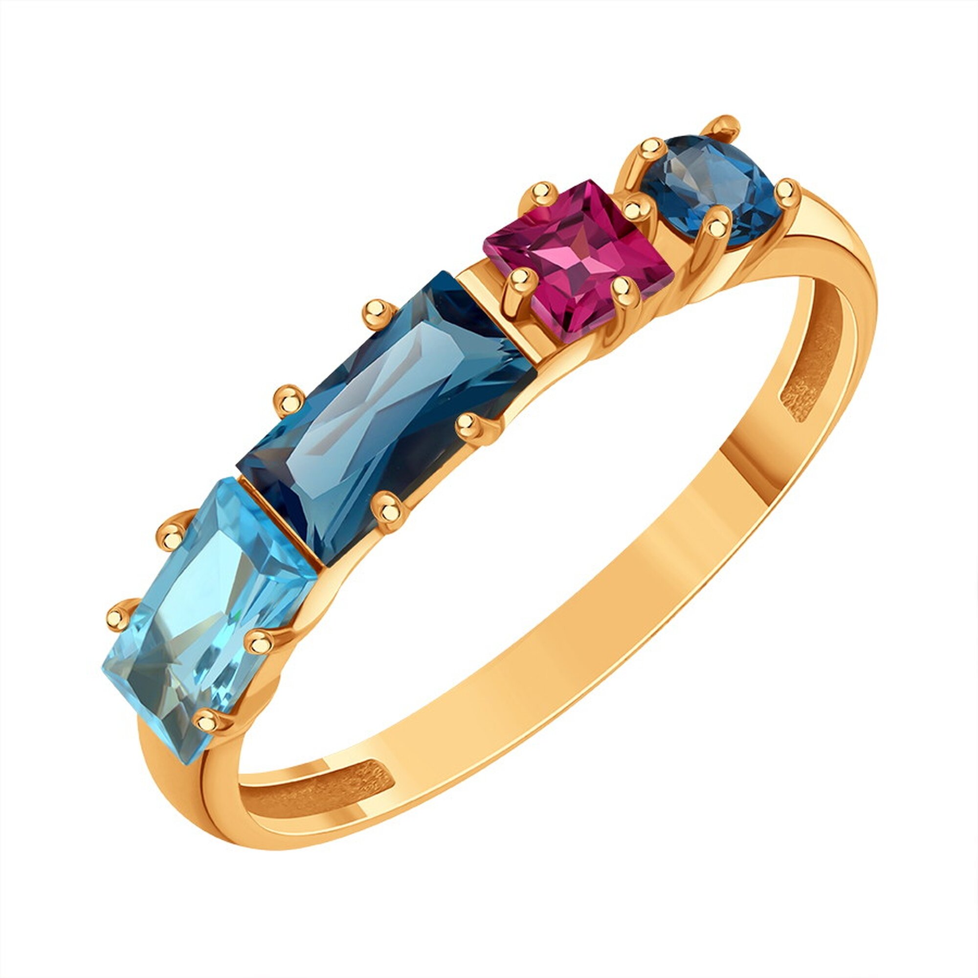 Кольцо дорожка, красное золото, 585 проба, топаз, родолит