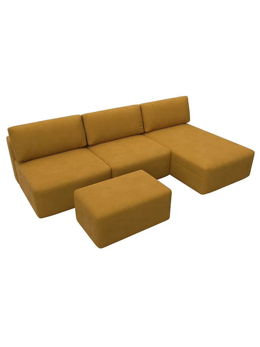 Диван угловой с пуфом из модульного набора Лего, с ящиком для белья, велюр
