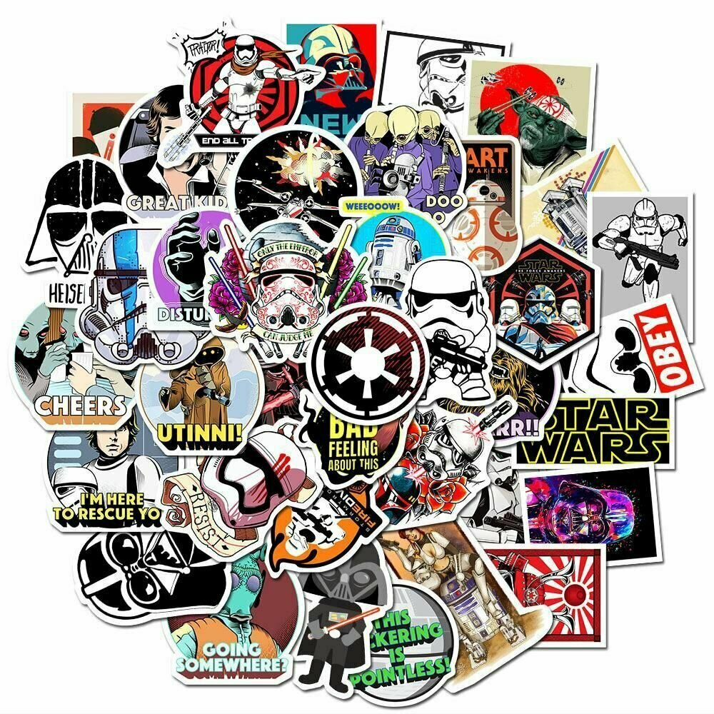 Набор самоклеящихся виниловых наклеек Star Wars 50 шт. Купите две штуки и подарите одну в подарок.