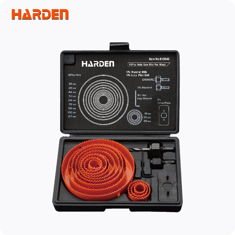 Набор коронок по дереву, 19-127 мм, 16 предметов, HARDEN 510648