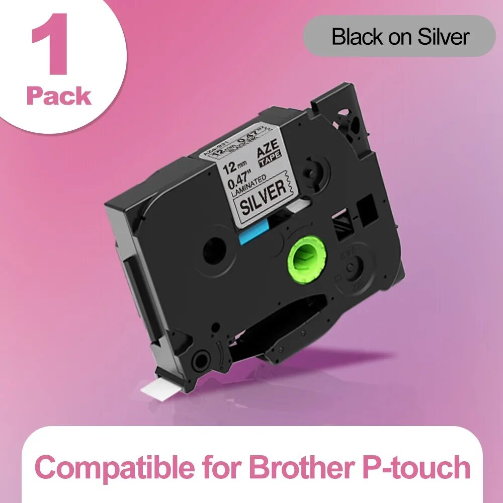 Ламинированная лента MarkDomain для принтеров Brother 6-12 мм Black on Silver, 12 мм