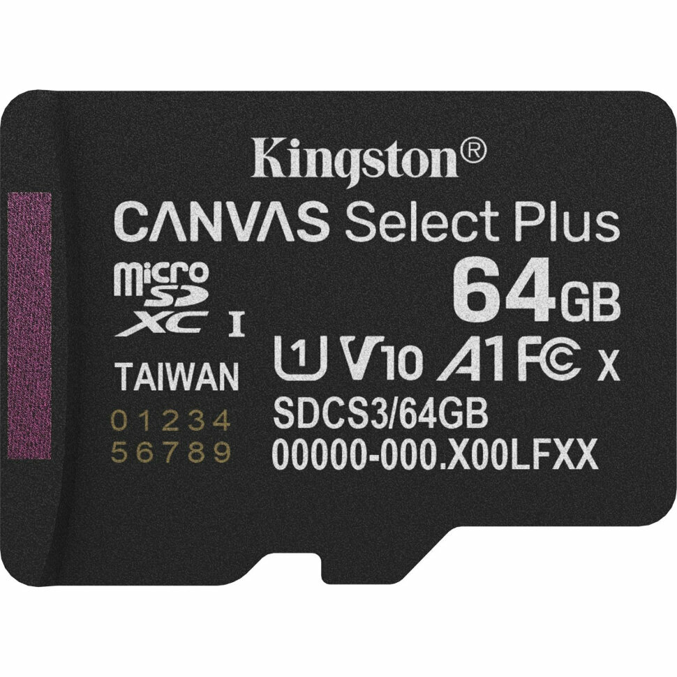 Карта памяти Kingston micro SDXC 64GB, Canvas Select Plus,100MB/s, без адапт, 2374358