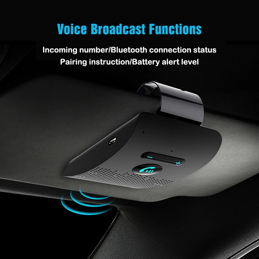 Автомобильный Bluetooth-адаптер 5.0 с функцией громкой связи, HIFI-динамиком 2 Вт, беспроводным аудиоприемником, MP3-плеером, шумоподавлением и креплением на солнцезащитный козырек